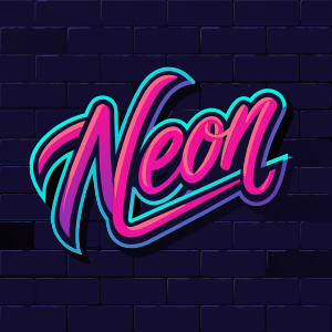 "NEON" written on the Chalkboard with lettering on brick wall ...
