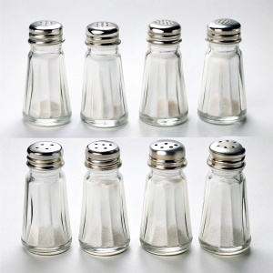 Various angles of an empty salt shaker on a white background - Recraft