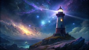 Cosmic magical lighthouse, guiding lost souls home: Imagine a ...