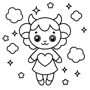 cute Faun kawaii style with hearts, clouds and stars - Recraft