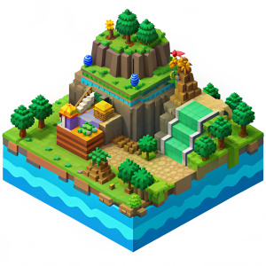 Generate a flat color background, a high definition pixel art tropical ...