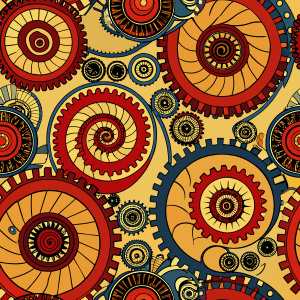 Seamless pattern of gears and cogs arranged in a Fibonacci spiral ...