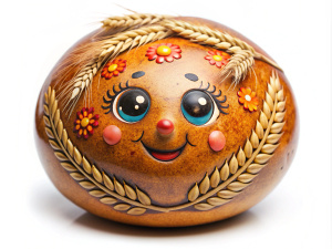 Illustrate the classic Kolobok from the Russian folk tale. Kolobok is a ...