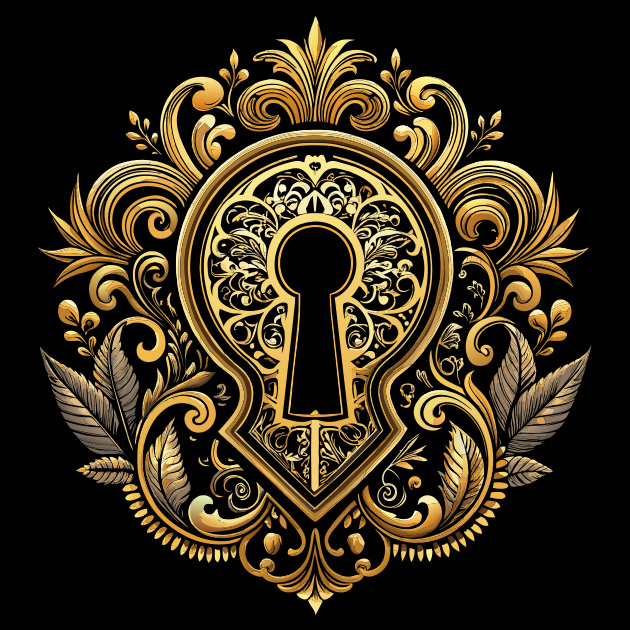 Create a luxurious vintage-style keyhole and key design with a blend of ...