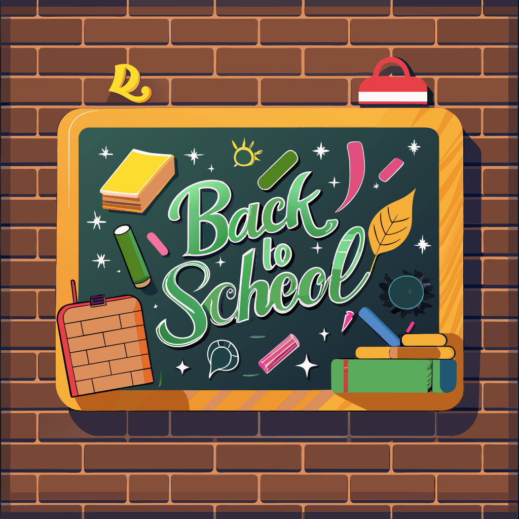 "Back to school" written on the Chalkboard with lettering on brick wall ...