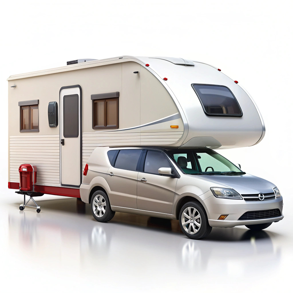 Car and Caravan white background - Recraft