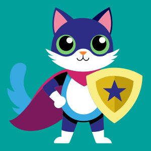 Anime. superhero cat with huge eyes. shield in paws. developing cape ...