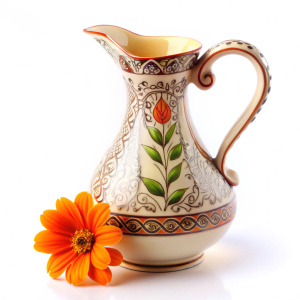 ramadan traditional pitcher with curved handle and orange flower on ...