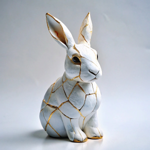 Rabbit in kintsugi style. An animal sculpture made from broken ...