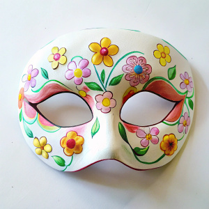 hand painted with acrylic paint carnival mask with simple doodle of ...