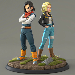 3D render of Androids 17 and 18 from Dragon Ball Z. Detailed and ...