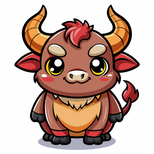 a cute kawaii Minotaur, with clean black outlines, side view, white ...