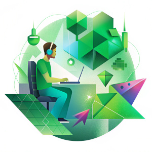 Make an abstract geometric shapes. Gamer playing games on computer ...