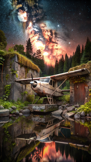 .old floatplane abandoned crash rusty scrap, Camping area, stone rock ...