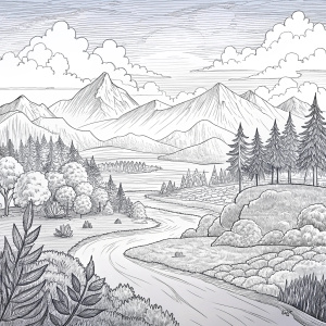 landscape outline drawing for paint book - Recraft