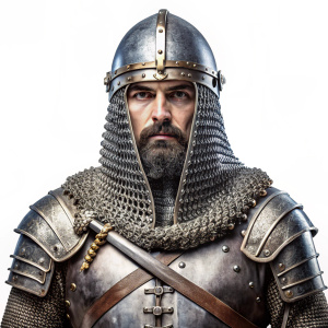 A fantasy city guard in chain mail, on a white background - Recraft